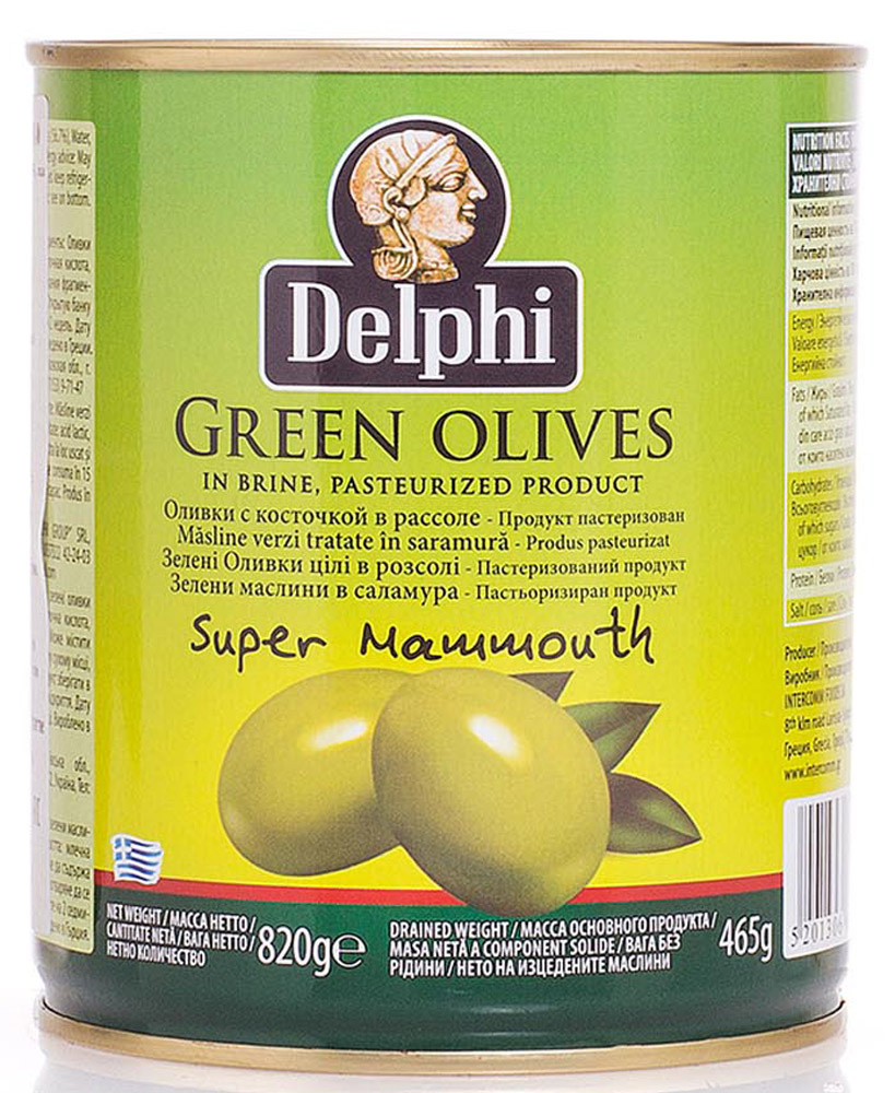 Delphi Оливки с косточкой в рассоле Super Mammouth 91-100, 820 г ...