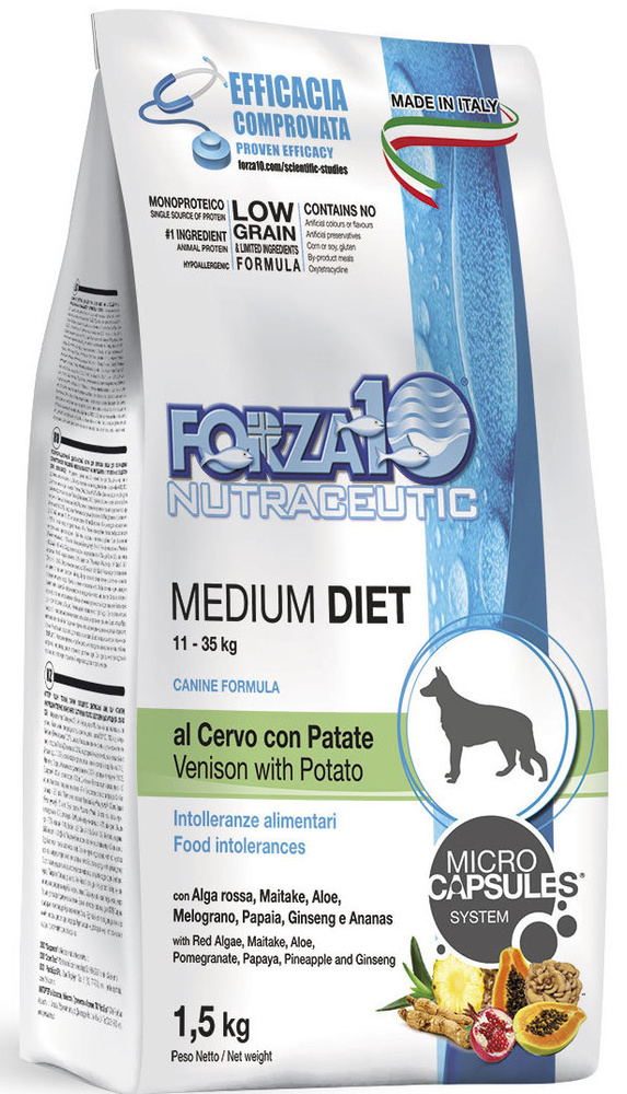 Корм сухой Forza10 "Diet" для взрослых собак средних пород, с олениной ...
