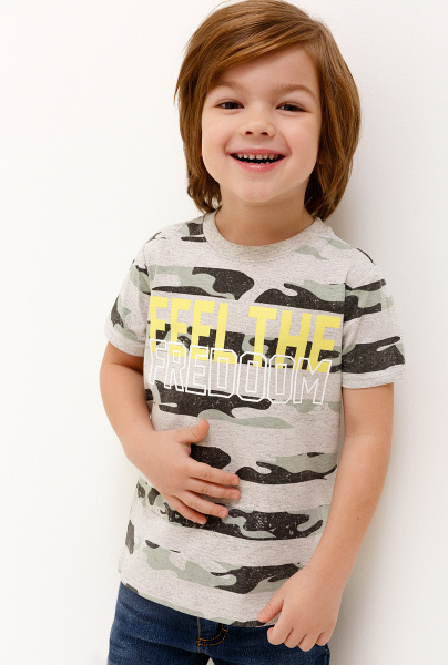 Футболка Мальчики Acoola серый Короткий, размер 122 Хлопок прямой Повседневный Узбекистан, рост ...