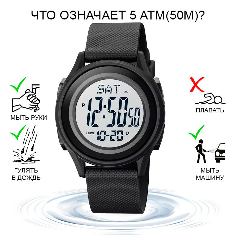 Ручные часы унисекс водонепроницаемые электронные SKMEI 1893 черные ...
