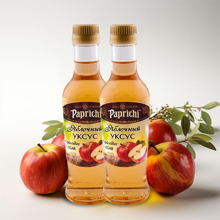 Пищевой яблочный уксус 6% Paprichi в удобной стеклянной бутылке объемом ...