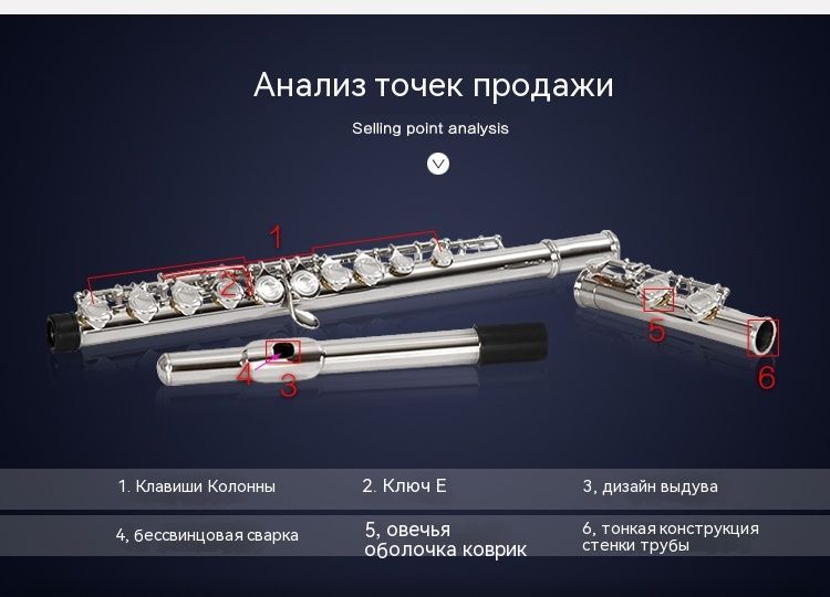 Никелированная западная концертная флейта с 16 отверстиями из мельхиора ...