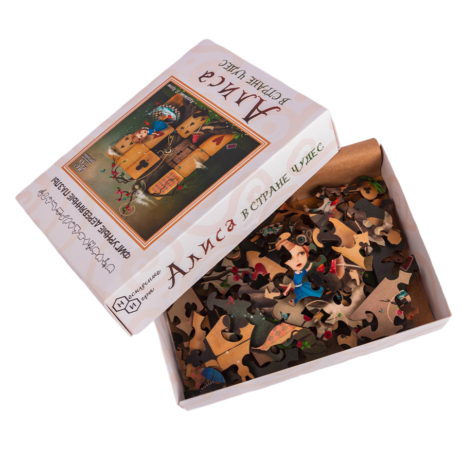 Пазлы/ Фигурный деревянный пазл "Алиса в стране чудес", настольная игра ...