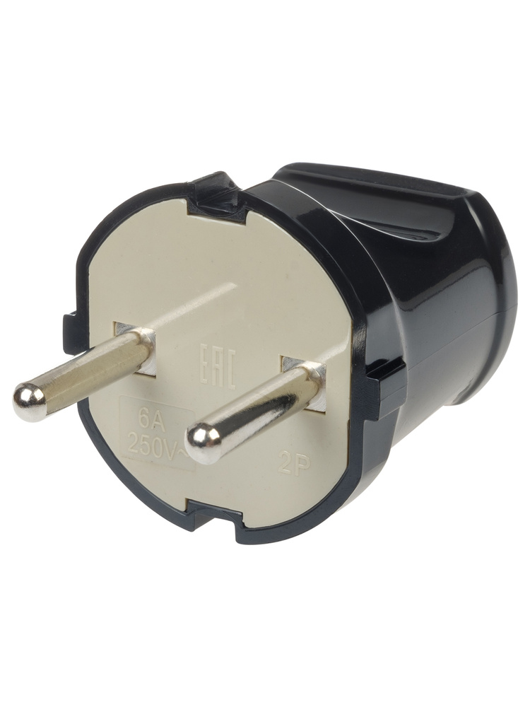 Вилка электрическая пластиковая, прямая, б/з, 6А, 250В, IP20, черная, 30464 7, duwi - купить с ...