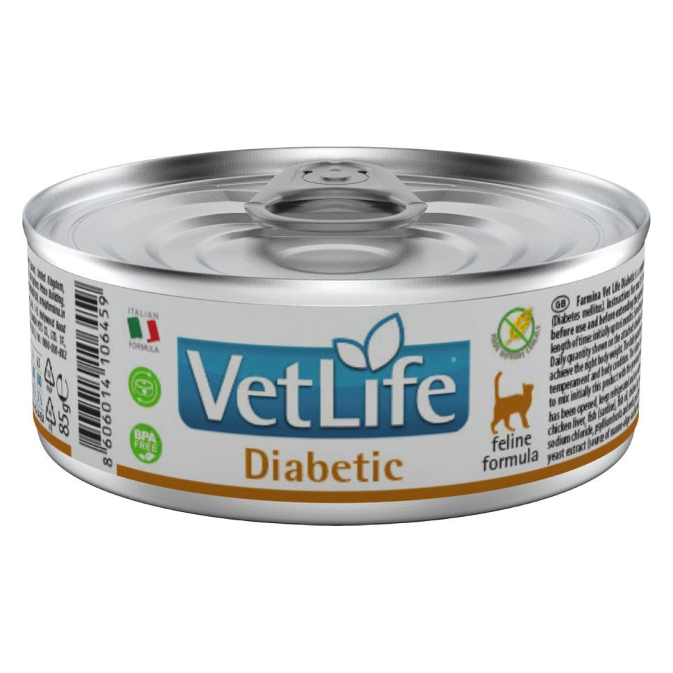 Полнорационный диетический влажный корм Farmina Vet Life Cat Diabetic ...