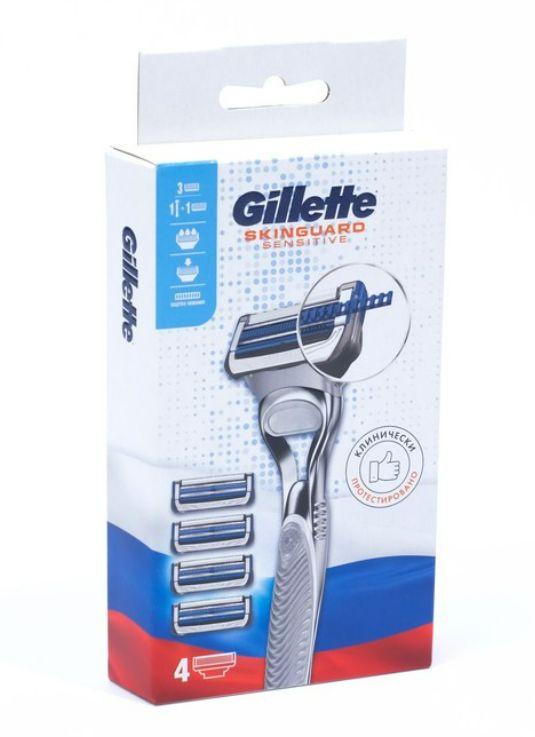 Gillette Бритвенный станок Skinguard Sensitive + 4 сменные кассеты ...