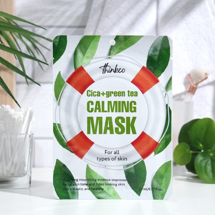Thinkco, Маска тканевая для лица с центеллой азиатской и зеленым чаем ...
