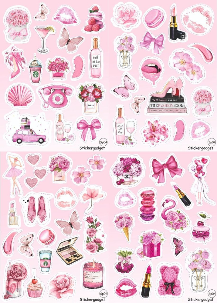 Набор наклеек "Розовый сет" самоклеящиеся стикеры для декора на тетрадь ...