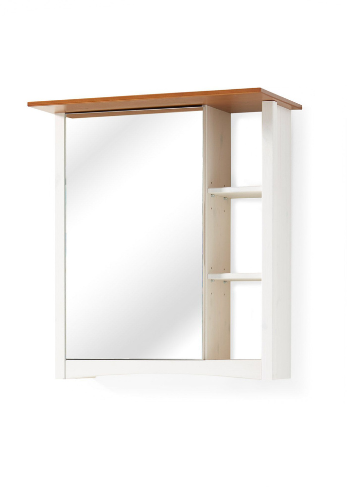 Шкаф навесной с зеркалом Паула для ванной из массива сосны, белый/черри ...