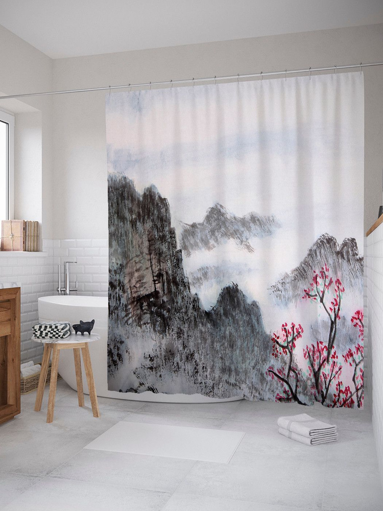 Штора для ванной 200x180 см JoyArty ширма плотные ширина 180 высота 200 для бани санузлов дома ...