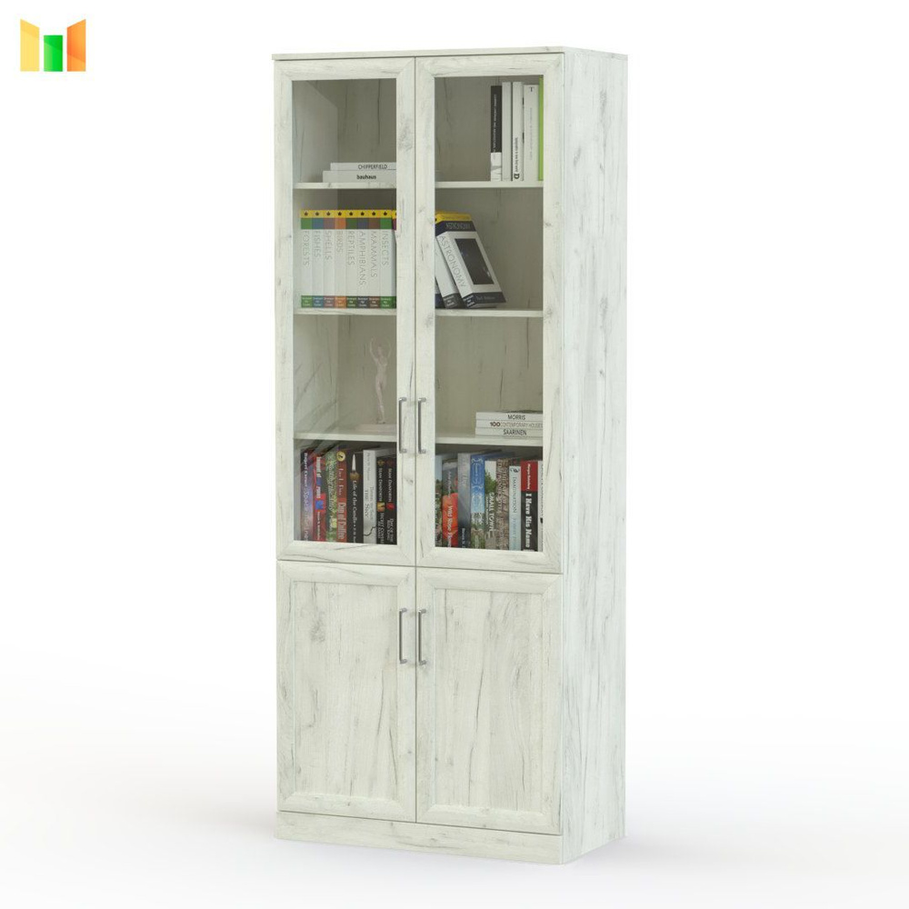 Шкаф книжный BestMebel Книжный шкаф Дуб Крафт Белый, 88x40x220 см ...
