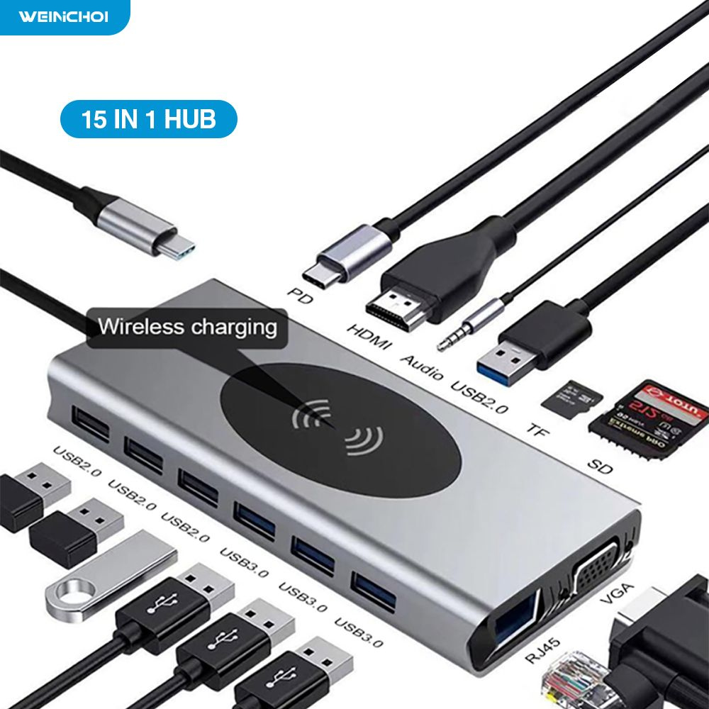 Док станция Usb Type C Hub Hdmi совместимый адаптер Otg Vga Rj45 Lan