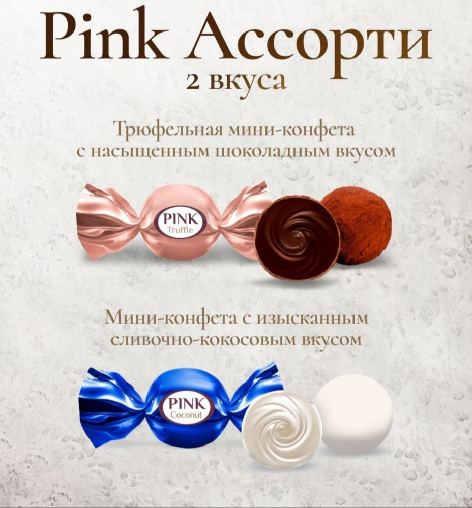 Конфеты "Pink" Ассорти 2 вкуса Truffle и Coconut /1упаковка*1кг ...