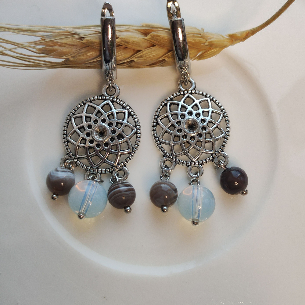 Серьги с агатом ботсвана+лунный камень, дизайнерская работа - купить с ...
