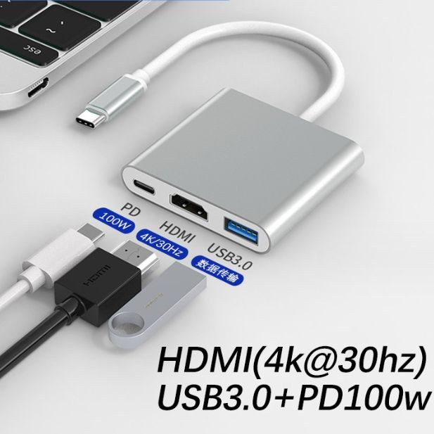 Переходник usb hub 3 в 1. USB разветвитель, type c hdmi, док станция type c, usb хаб для macbook ...