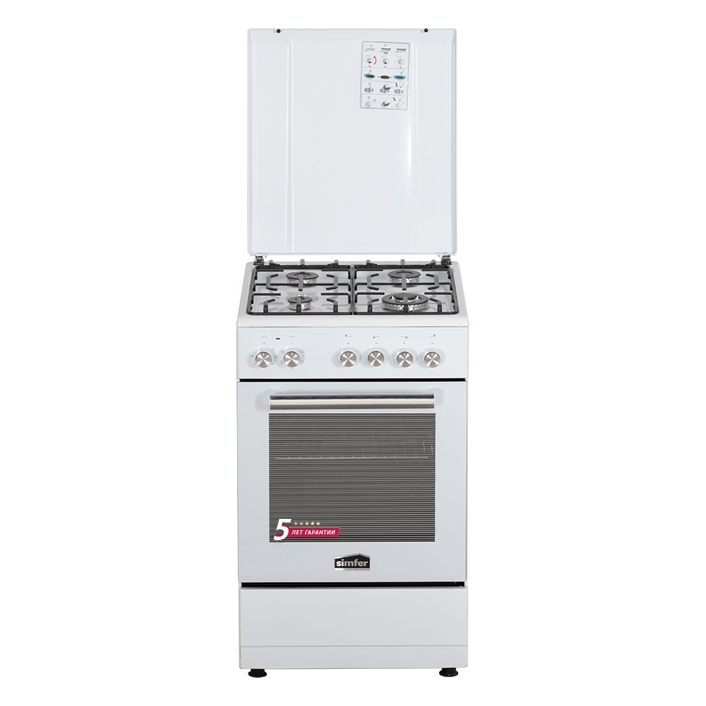 Газовая плита Simfer F56MW45002 с электрической духовкой, 5 режимов, 4 ...