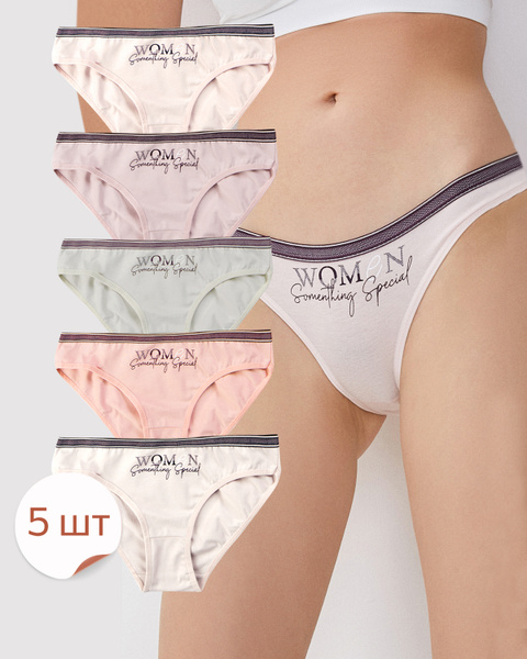 Комплект трусов Женский Donella Хлопок, Трикотаж разноцветный, размер 50, 52 Средняя Турция ...