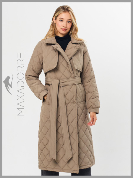 Пальто Женский MAXADORRE Воротник, Карманы коричневый отложной Полиэстер Длинный Синтепон ...