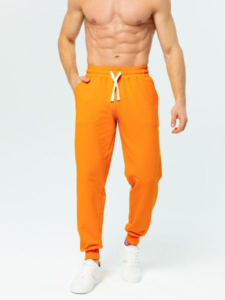 Брюки Мужской tribes джоггеры, зауженные оранжевый Хлопок Спортивный, размер 52 Завязки На любой ...