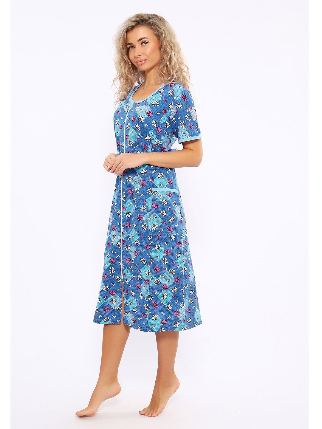 Халат Женский Н-Коллекция голубой, синий Молния Кулирная гладь ...