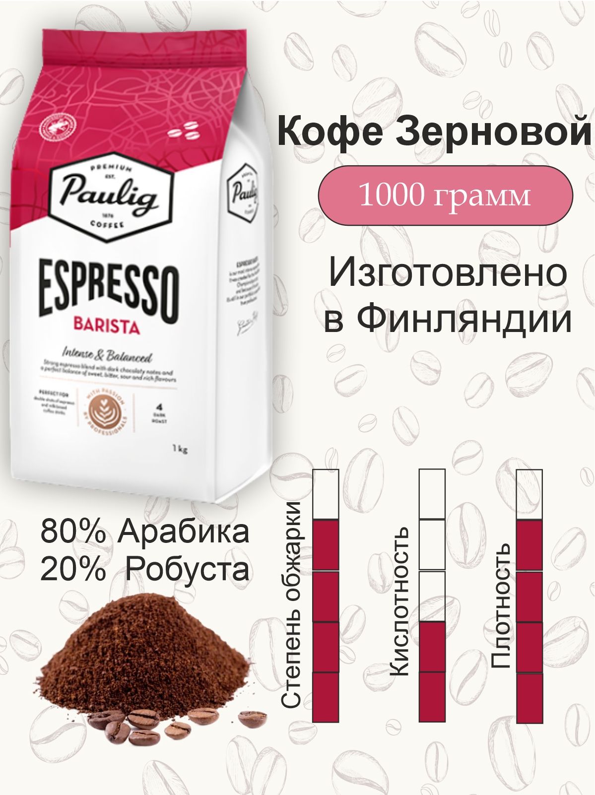 Кофе в зернах 1 кг. Paulig Espresso Barista (Паулиг Эспрессо Бариста ...