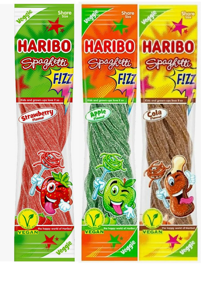 Набор Haribo Spaghetti (Cola, Strawberry , Apple), Веганский продукт, (3 шт. х 200 гр.) купить ...