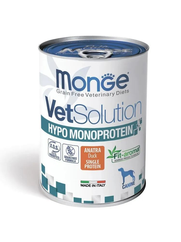 Monge VetSolution влажный корм для собак, при пищевой непереносимости, утка 400 г х 6 шт ...