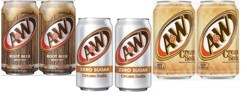 Набор безалкогольных газированных напитков A&W, Root Beer, Cream Soda и ...