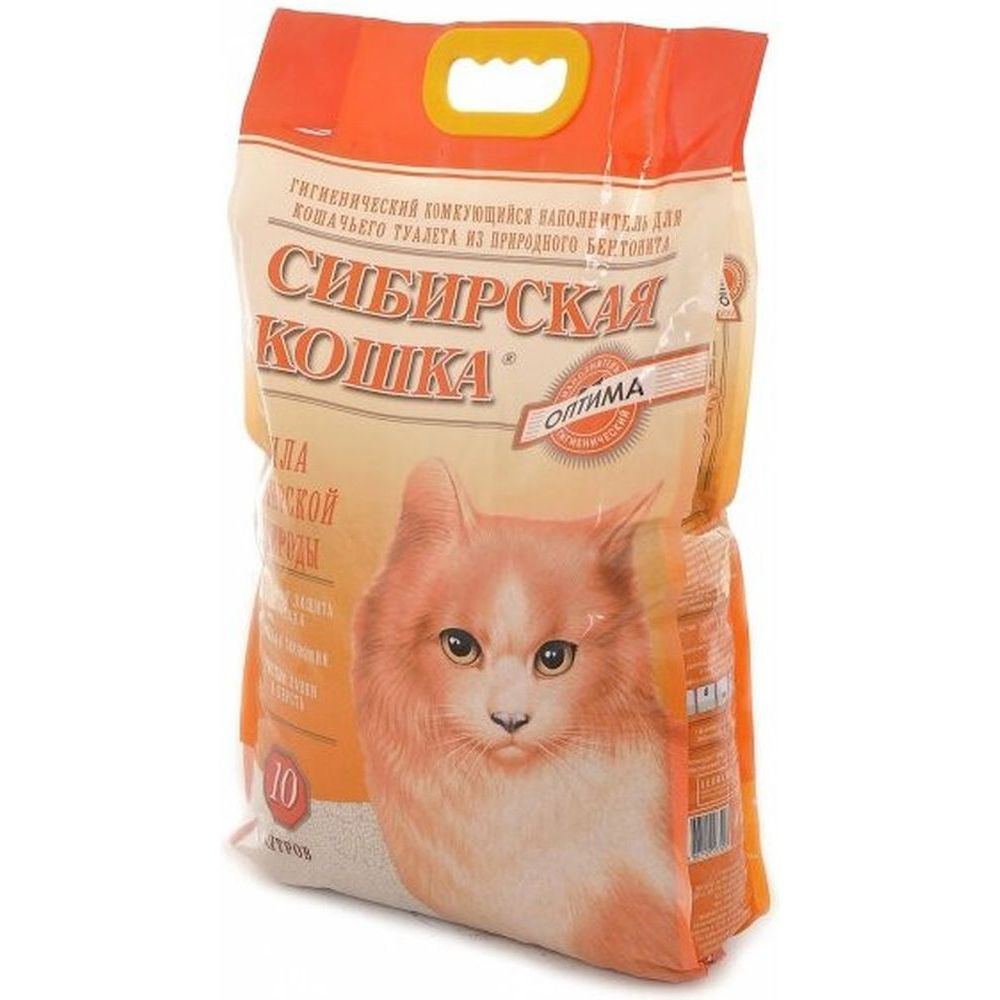 Сибирская кошка Оптима комкующийся глиняный наполнитель для кошачьих ...