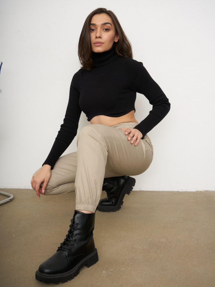 Брюки Женский SLN карго, зауженные бежевый Хлопок, Спандекс Повседневный, размер 48 Пуговицы ...