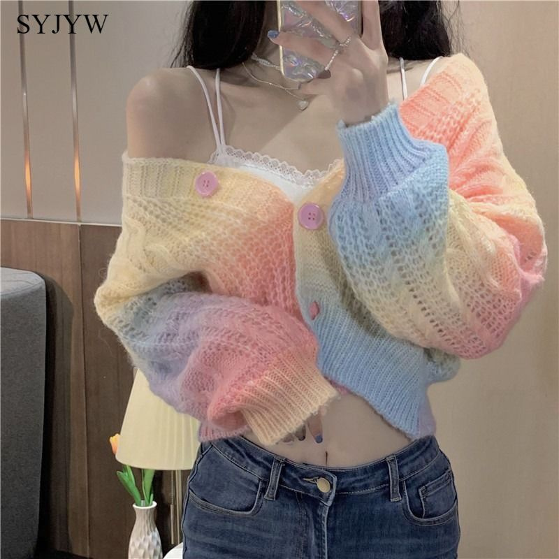 Свитер Женский SYJWY розовая пудра Политекс, размер 42 Другое Перфорация прямой Длинный Другое ...