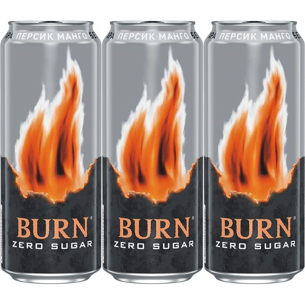 Энергетический напиток Burn Peach Zero персик-манго газированный безалкогольный 449 мл, набор: 3 ...