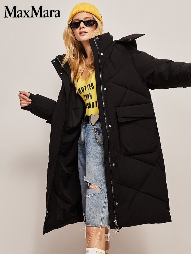 Пальто Женский Max Mara Значки черный, шампань стояче-отложной Полиэфирное волокно Длинный ...