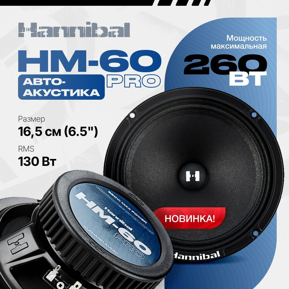 Среднечастотная автомобильная акустика Alphard Hannibal HM-60 PRO / Динамики автомобильные 16 см ...