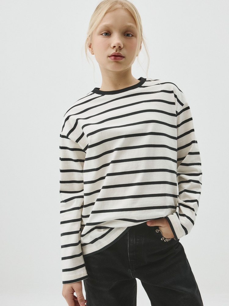 Лонгслив Девочки SELA черный, размер 146 Полоска Повседневный купить c доставкой на OZON по ...