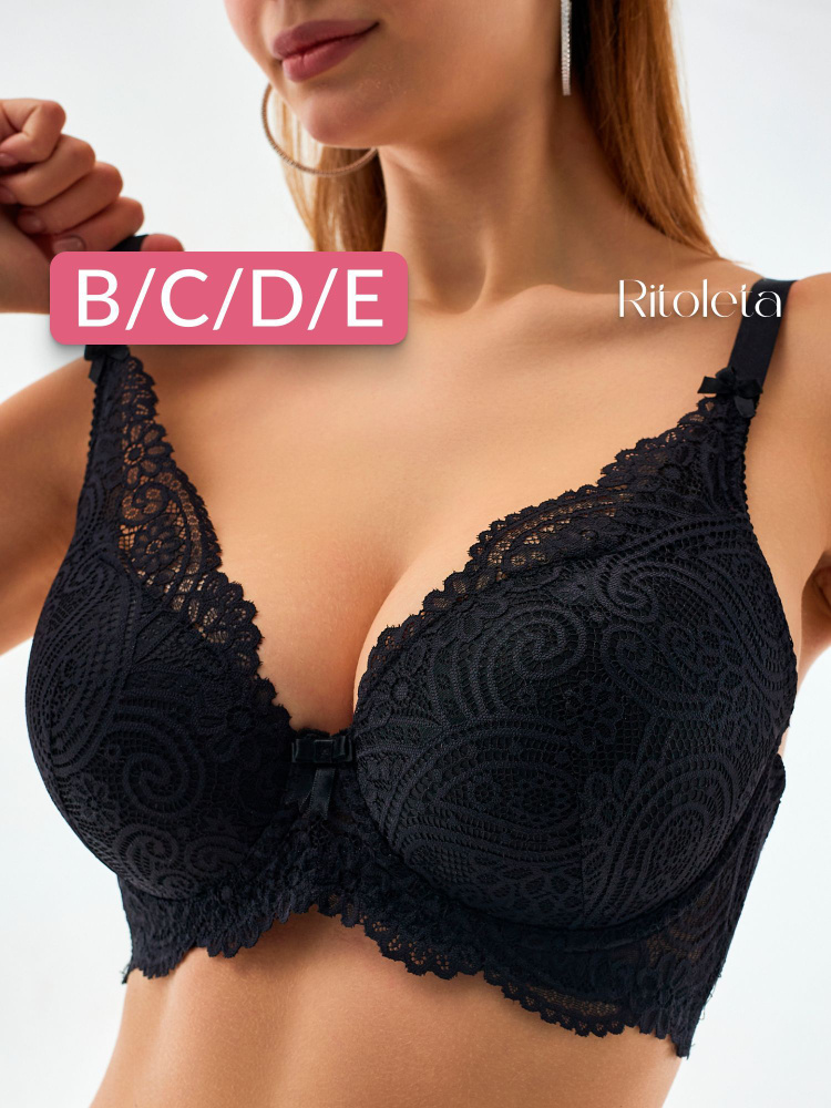 Бюстгальтер Женский Ritoleta пуш-ап, классическая чашка, размер 85B черный Полиамид, Полиуретан ...