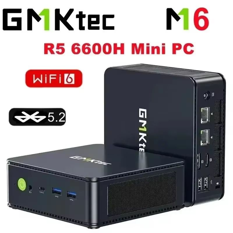GMKtec Мини-ПК M6 6600H (AMD Ryzen 5 6600H, RAM Отсутствует, AMD Radeon 660M, Windows), черный ...