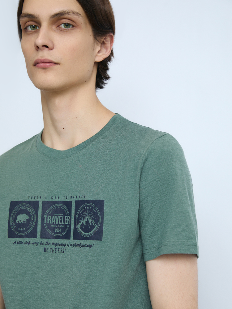 Футболка Мужской Zolla зеленый, размер 56 Хлопок, Полиэстер Повседневный Бангладеш, рост 182-188 ...