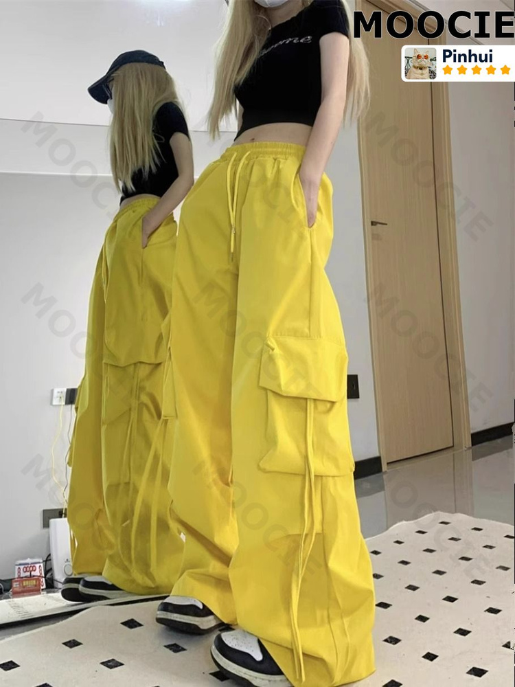 Брюки утепленные Женский MOOCIE желтый Домашний, размер 48 Шнуровка Демисезон Китай Однотонный ...