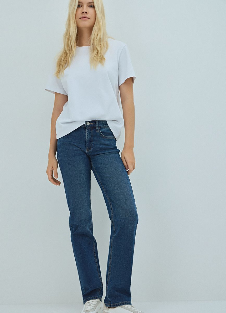 Джинсы Женский O'STIN синий прямые Деним, размер 42 полуприталенный Молния Средняя Карманы Китай ...