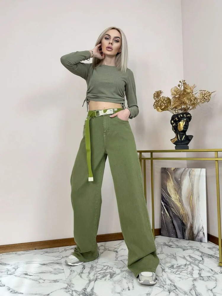 Джинсы Женский Nina F хаки Джинс, размер 46 Молния Высокая Китай На ...