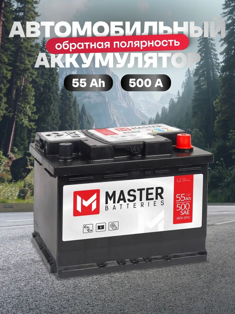 Аккумулятор автомобильный 12v 55 Ah MASTER BATTERIES 55 Ач 500 А обратная полярность 242x175x190 ...