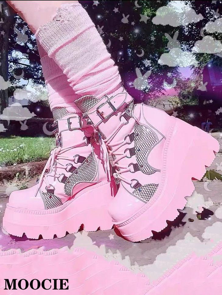 Сапоги Женский MOOCIE ботфорты, размер 38 пастельно-розовый Демисезон Каблук + платформа купить ...