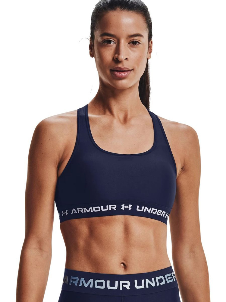 Топ-бра Under Armour UA HW ARMOUR LABEL SS, женское, спортивное, синее ...