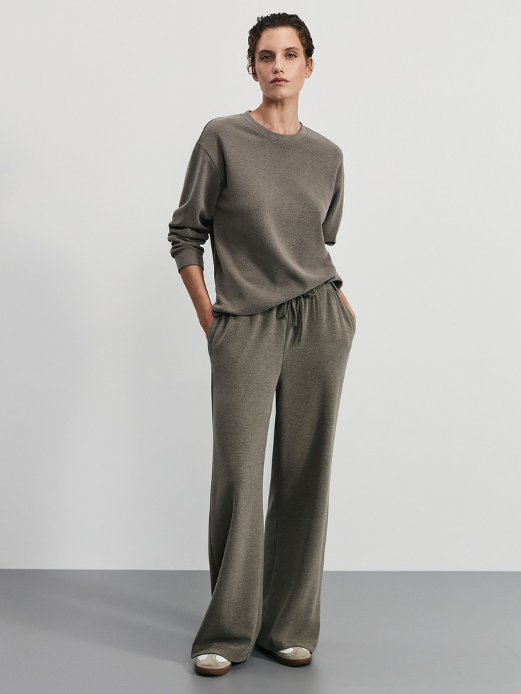 Брюки Женский Zarina широкие оливковый большие размеры Вискоза, Полиамид Повседневный, размер 54 ...