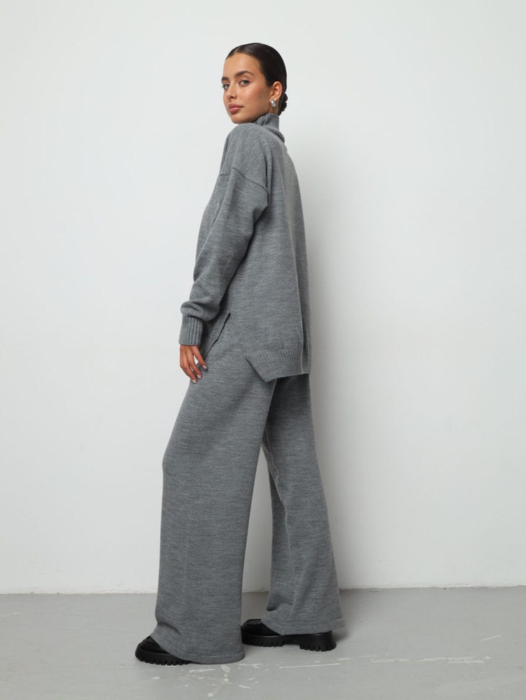 Костюм классический Женский Sali Moda Повседневный двойка серый, размер 46 Шерсть, Акрил, рост ...