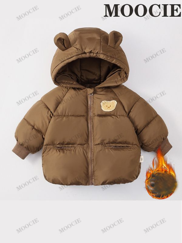 Пуховик Девочки, Мальчики MOOCIE кофе лацканы Полиэстер, размер 130 Длинный Зима Пух-перо Китай ...
