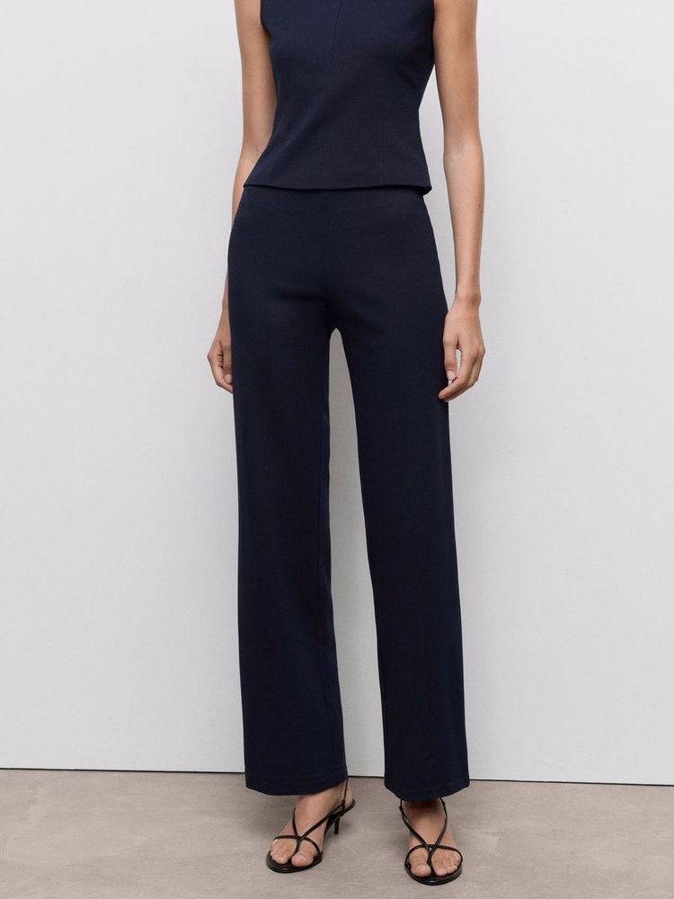 Брюки Женский MANGO темно-синий Вискоза, Полиамид Повседневный, размер 40, 42 На любой сезон ...