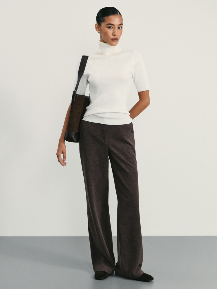 Брюки Женский Zarina широкие темно-коричневый Вискоза, Полиэстер Повседневный, размер 54 Молния ...