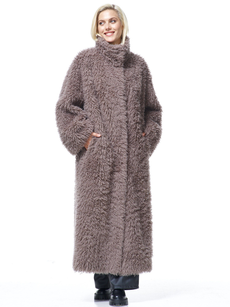 Шуба искусственная Женский Vira Plotnikova коричневый, кофейный стояче-отложной Овечья шерсть ...